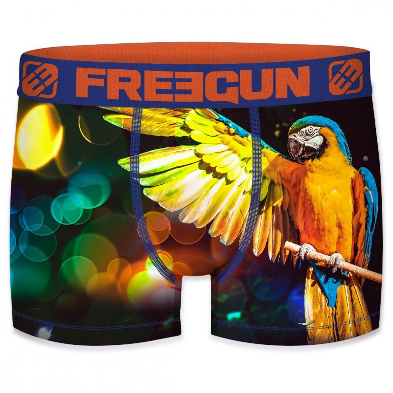 FREEGUN Caleçon Homme sans Déformation, Boxer Homme Motif Perroquet